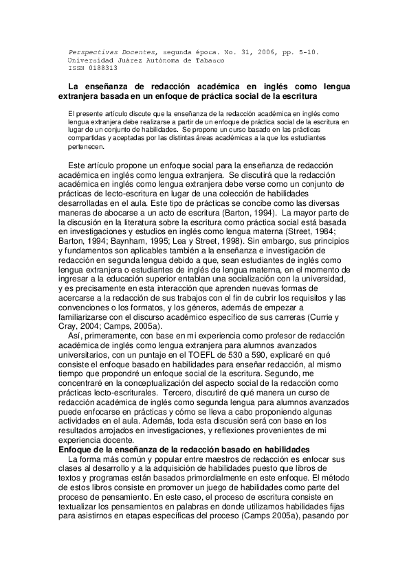 (PDF) La enseñanza de redacción académica en inglés como lengua ...