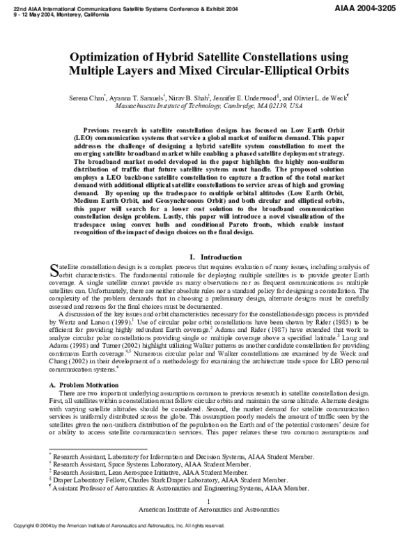 Pdf Optimization Of Hybrid Satellite Constellations Using Multiple Layers And Mixed Circular