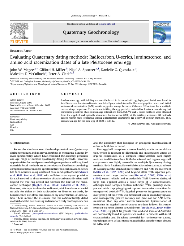 (PDF) Evaluating Quaternary dating methods: Radiocarbon, U-series ...