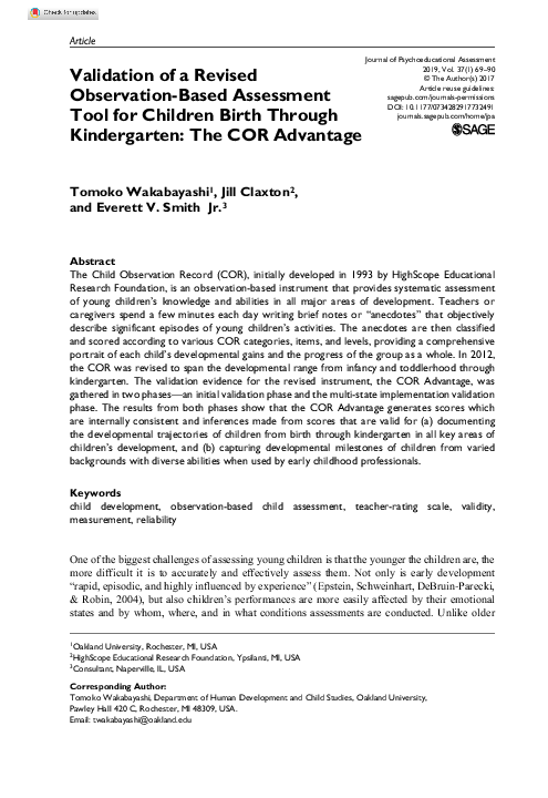 (PDF) Validation of a Revised Observation-Based Assessment Tool for ...