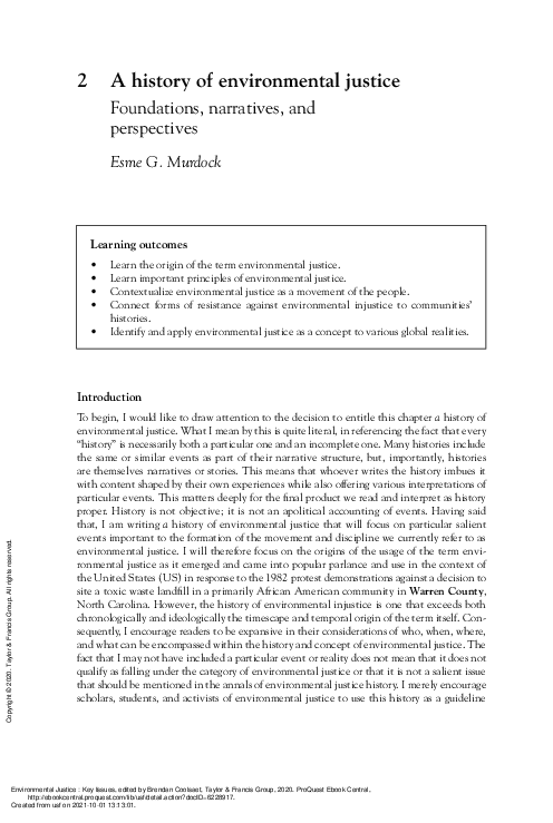 (PDF) A History of Environmental Justice: Foundations, Narratives, and ...