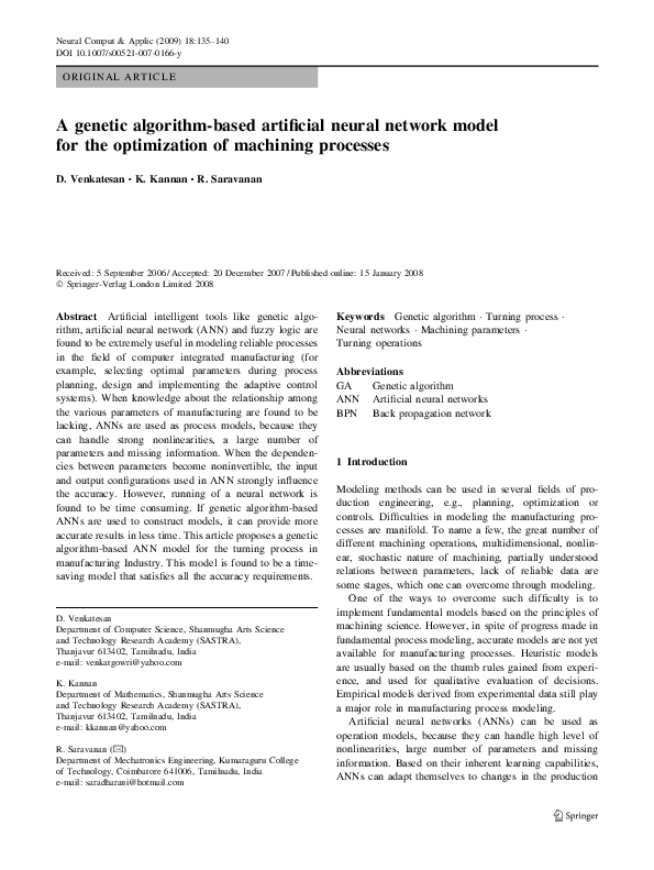 Pdf A Genetic Algorithm Based Artificial Neural Network Approach For Parameter Selection In