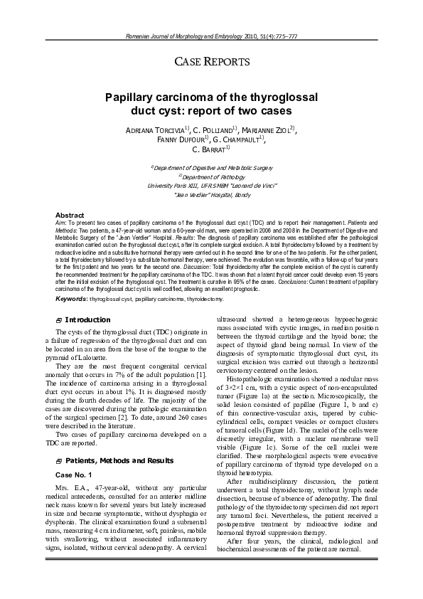 (PDF) Papillary Carcinoma of the Thyroglossal Duct Cyst: Case Report