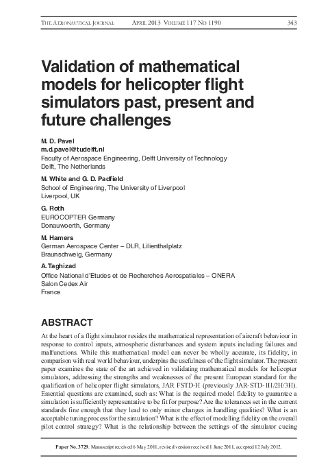 Pdf Validation Of Mathematical Models For Helicopter Flight Simulators Current And Future