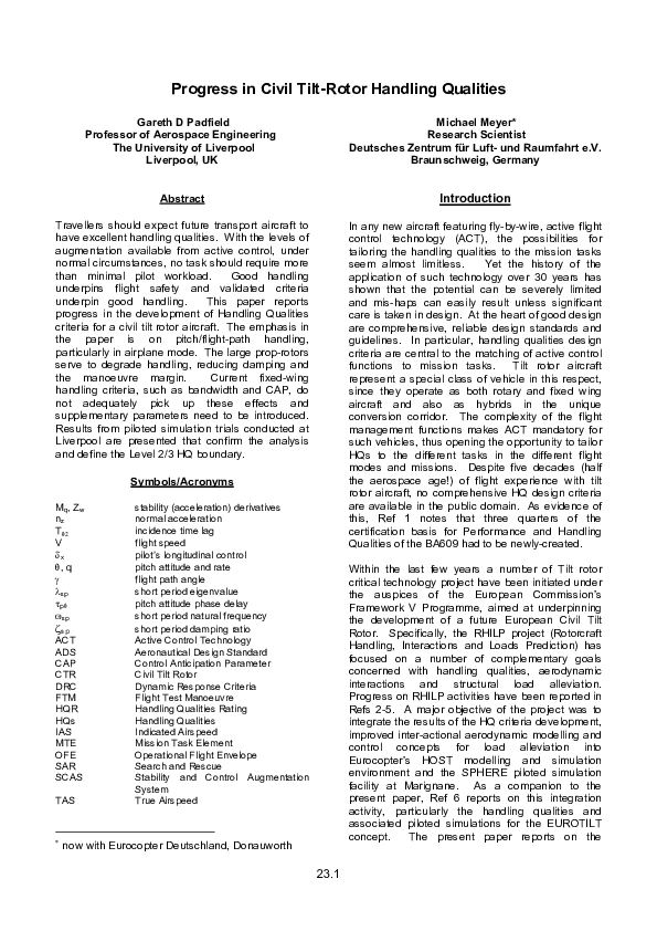 (PDF) Progress in Civil Tilt-Rotor Handling Qualities