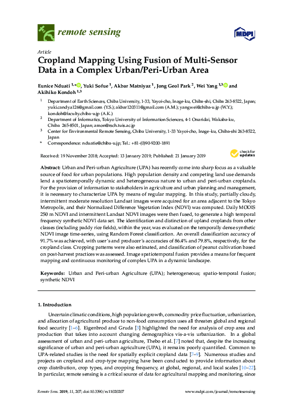 Pdf Cropland Mapping Using Fusion Of Multi Sensor Data In A Complex