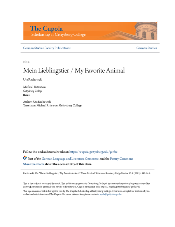 (PDF) Mein Lieblingstier / My Favorite Animal