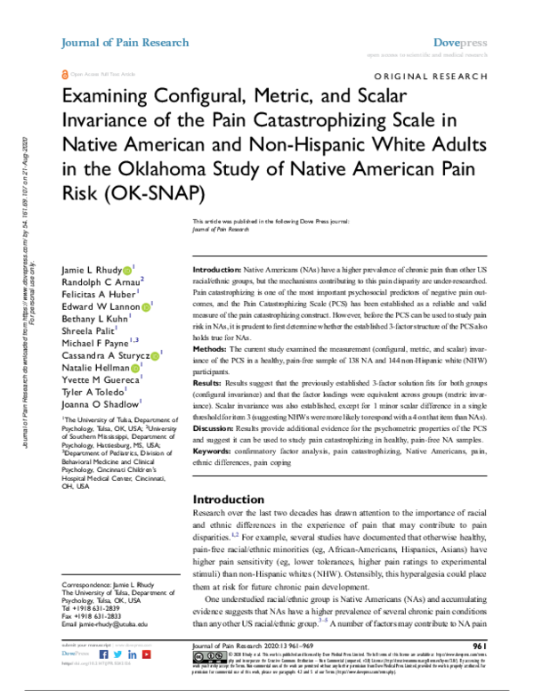 (PDF) Examining Configural, Metric, and Scalar Invariance of the Pain ...