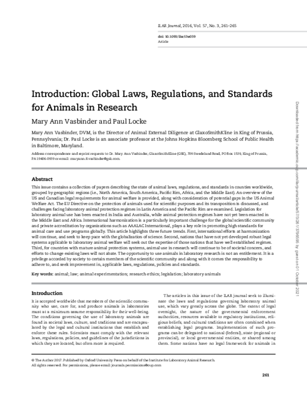 (PDF) Introduction: Global Laws, Regulations, and Standards for Animals ...