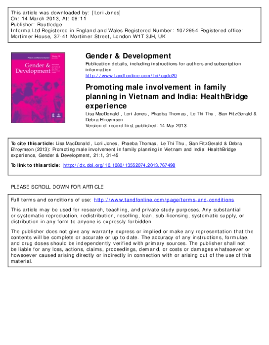 (PDF) Promoting male involvement in family planning in Vietnam and ...