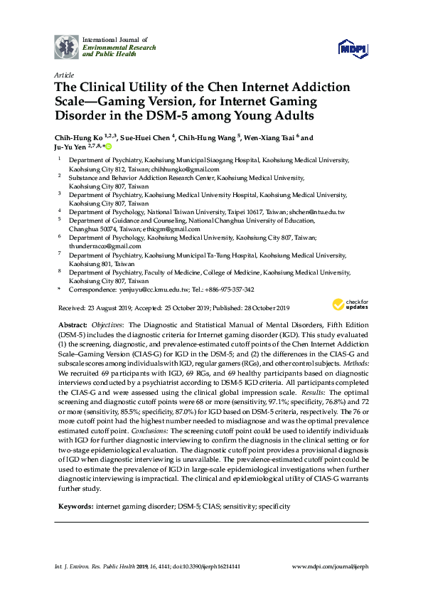 (PDF) The Clinical Utility of the Chen Internet Addiction Scale—Gaming ...