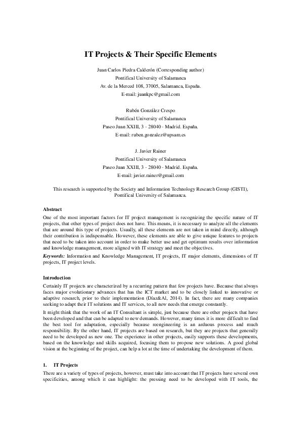 (PDF) IT Projects & Their Specific Elements