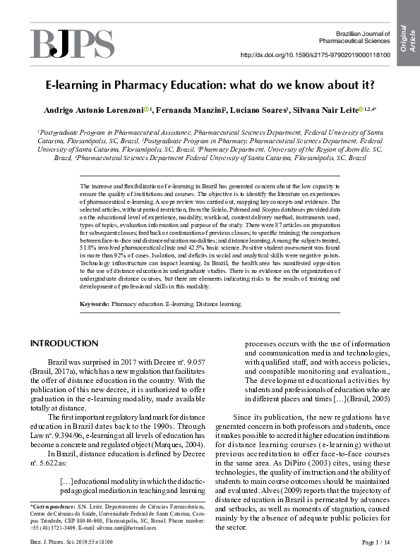 (PDF) E-learning in Pharmacy Education: what do we know about it?