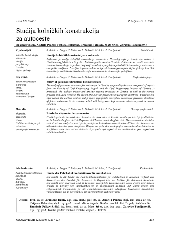 (PDF) Studija kolničkih konstrukcija za autoceste