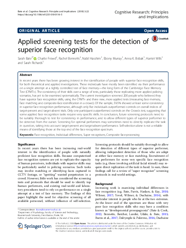 (PDF) Applied screening tests for the detection of superior face ...