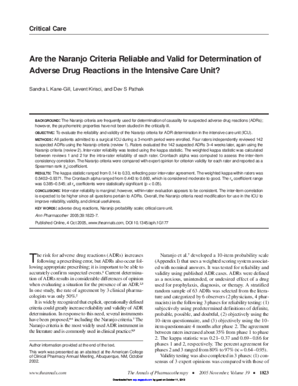 (PDF) Are the Naranjo Criteria Reliable and Valid for Determination of ...
