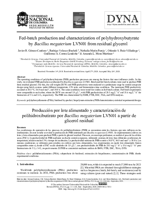 (PDF) Fed-batch production and characterization of polyhydroxybutyrate by Bacillus megaterium ...