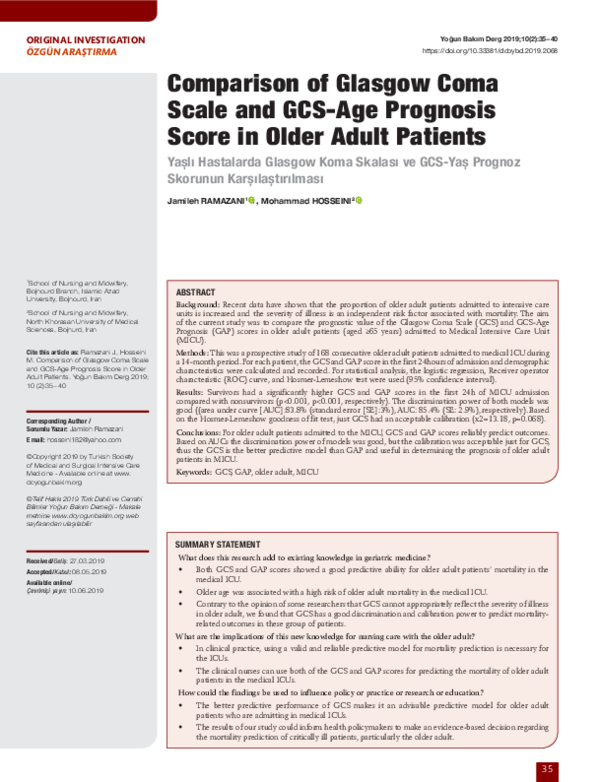 (PDF) GCS vs. GCS-Age Prognosis Score in Older ICU Patients