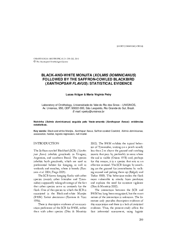 (PDF) Black-and-white monjita (Xolmis dominicanus) followed by the ...
