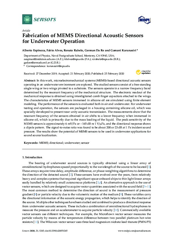 (PDF) Fabrication of MEMS Directional Acoustic Sensors for Underwater ...