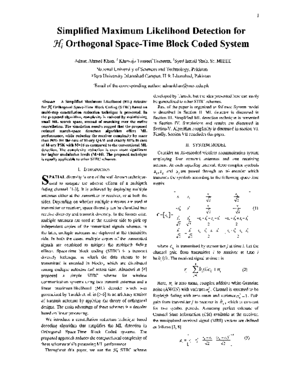 Pdf Efficient Ml Detection For Stbc Systems 