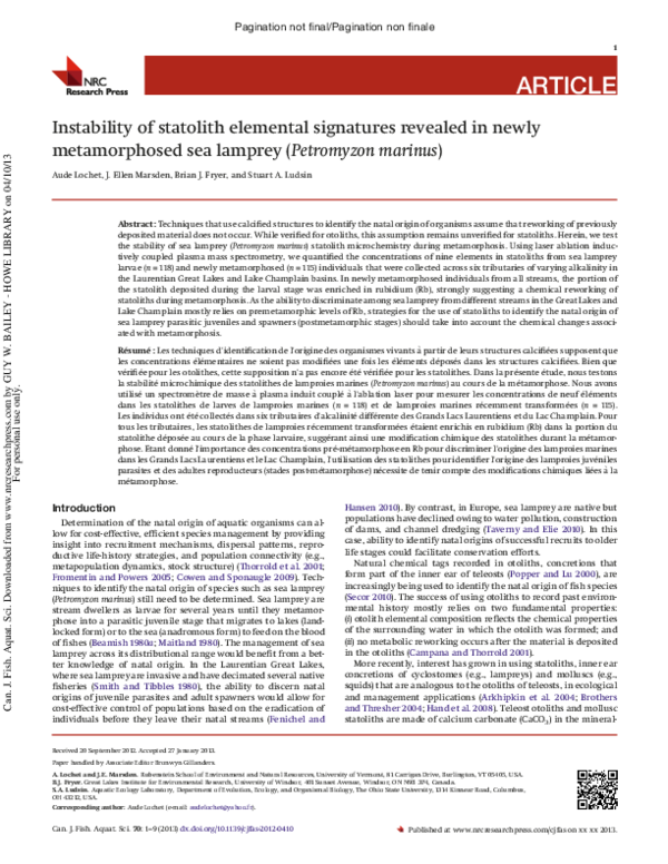 (PDF) Instability of statolith elemental signatures revealed in newly ...