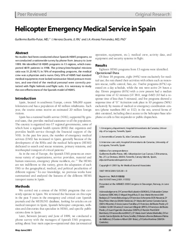 (PDF) Helicopter emergency medical service in Spain