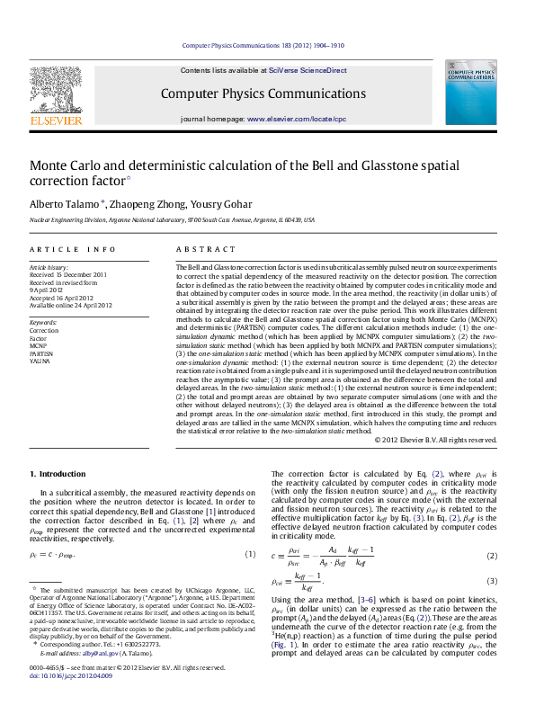 (PDF) Monte Carlo and deterministic calculation of the Bell and Glasstone spatial correction factor