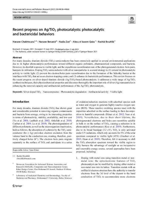 (PDF) Recent progress on Ag/TiO2 photocatalysts: photocatalytic and ...