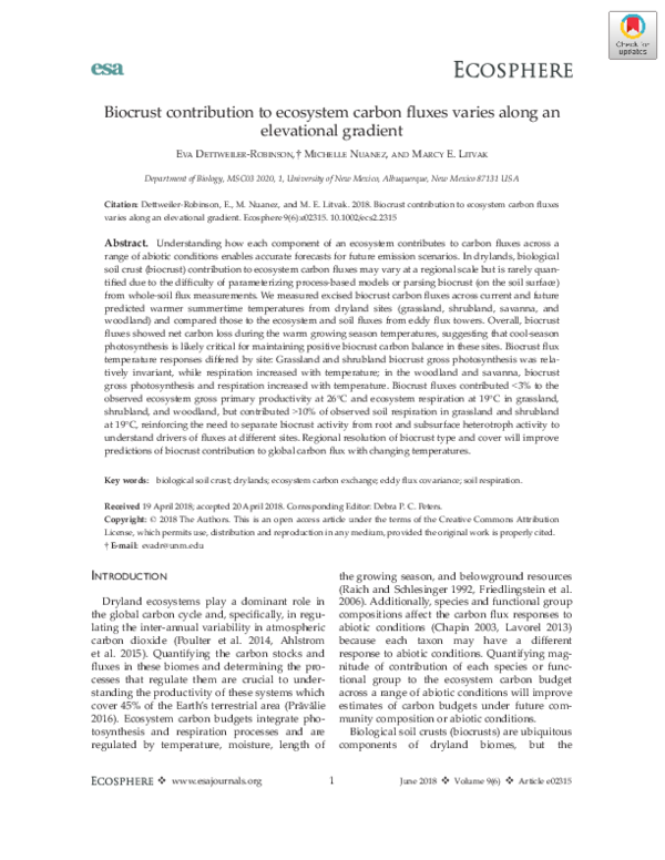 (PDF) Biocrust Contribution to Carbon Fluxes Across Elevation