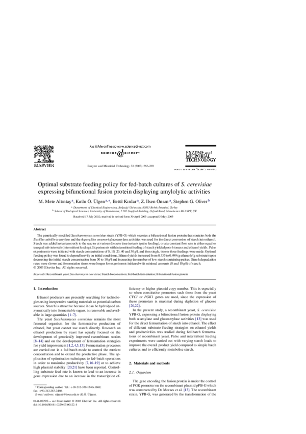 (PDF) Optimal substrate feeding policy for fed-batch cultures of S ...