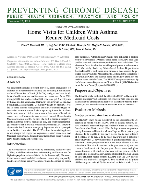 (PDF) Home Visits for Children With Asthma Reduce Medicaid Costs