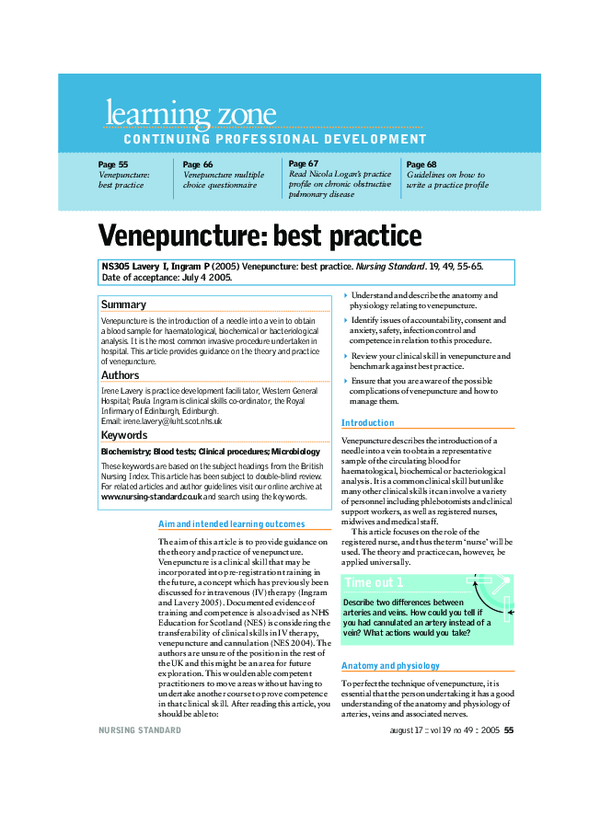 (PDF) Venepuncture: best practice