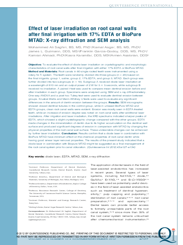 (PDF) Effect of laser irradiation on root canal walls after final ...