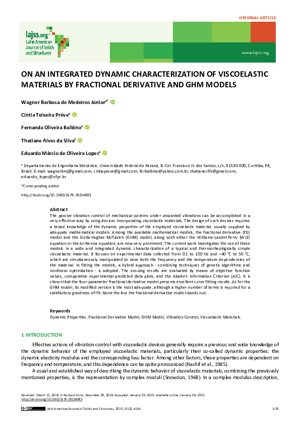 (PDF) On an Integrated Dynamic Characterization of Viscoelastic Materials by Fractional ...