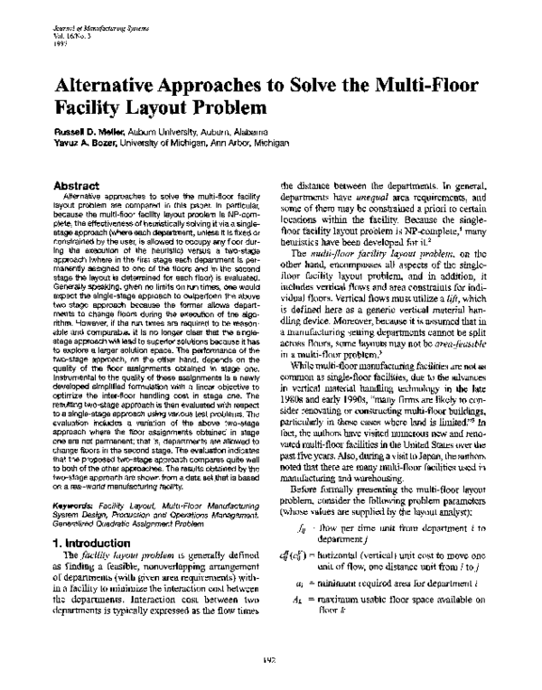 (PDF) Alternative approaches to solve the multi-floor facility layout problem