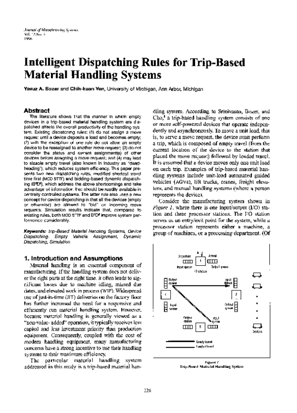 (PDF) Intelligent dispatching rules for trip-based material handling systems