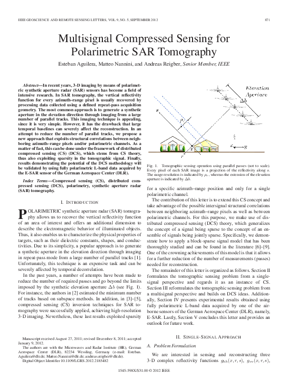 (PDF) Multisignal Compressed Sensing for Polarimetric SAR Tomography