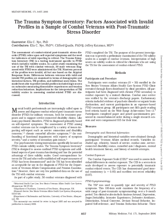 (PDF) The Trauma Symptom Inventory: factors associated with invalid ...