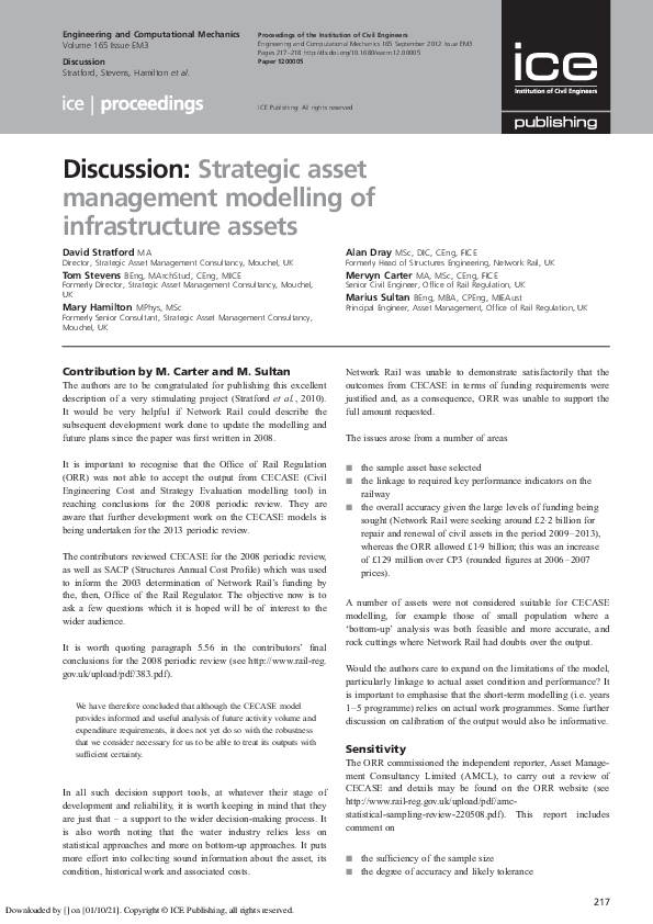 (PDF) Discussion: Strategic asset management modelling of ...