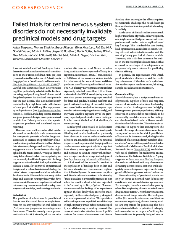 (PDF) Failed trials for central nervous system disorders do not ...