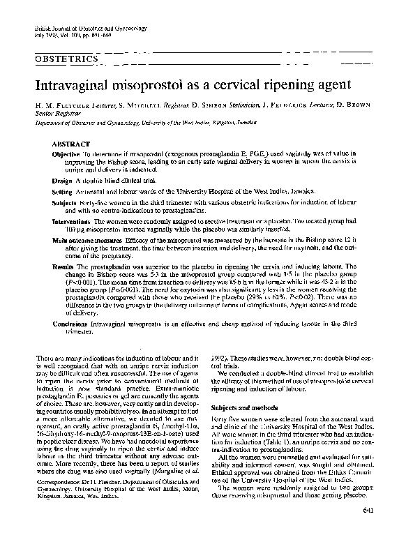 (PDF) Intravaginal misoprostol as a cervical ripening agent