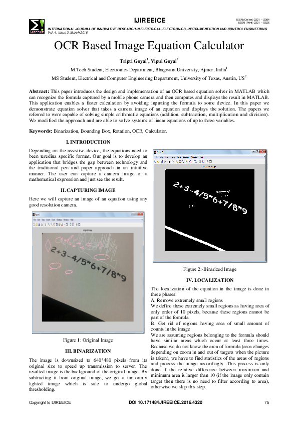 (PDF) OCR Based Image Equation Calculator