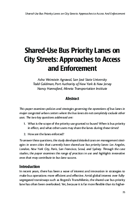 (PDF) Shared-Use Bus Priority Lanes on City Streets: Approaches to ...