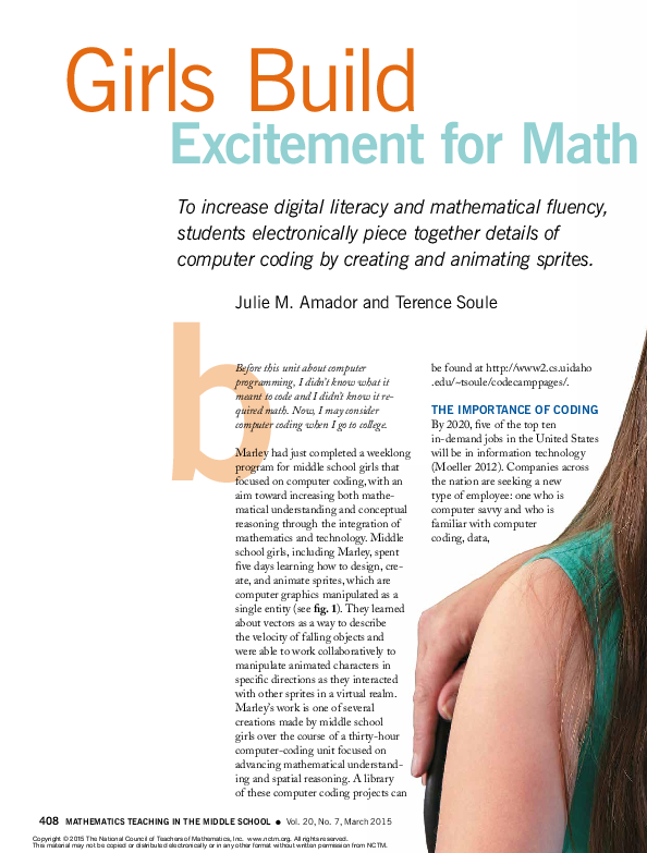 (PDF) Girls Build Excitement for Math from Scratch