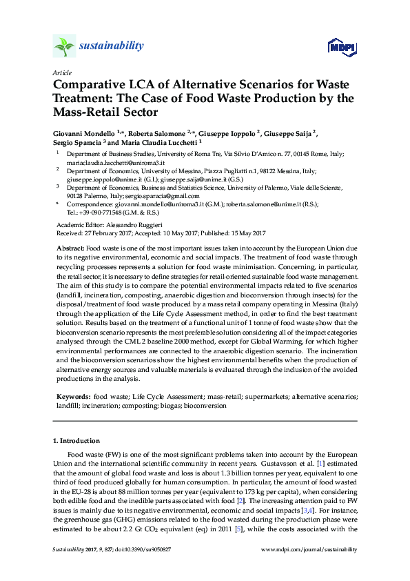 (PDF) Comparative LCA of Alternative Scenarios for Waste Treatment: The ...