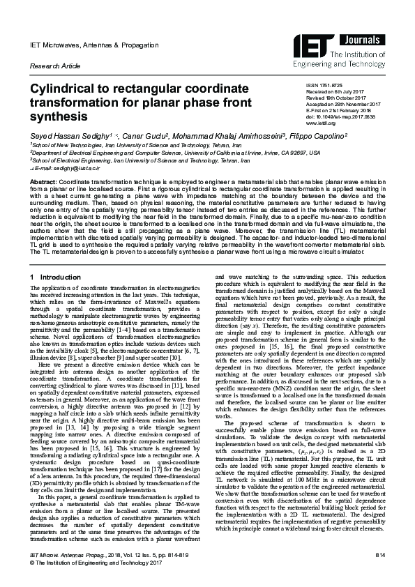 (PDF) Cylindrical to rectangular coordinate transformation for planar ...