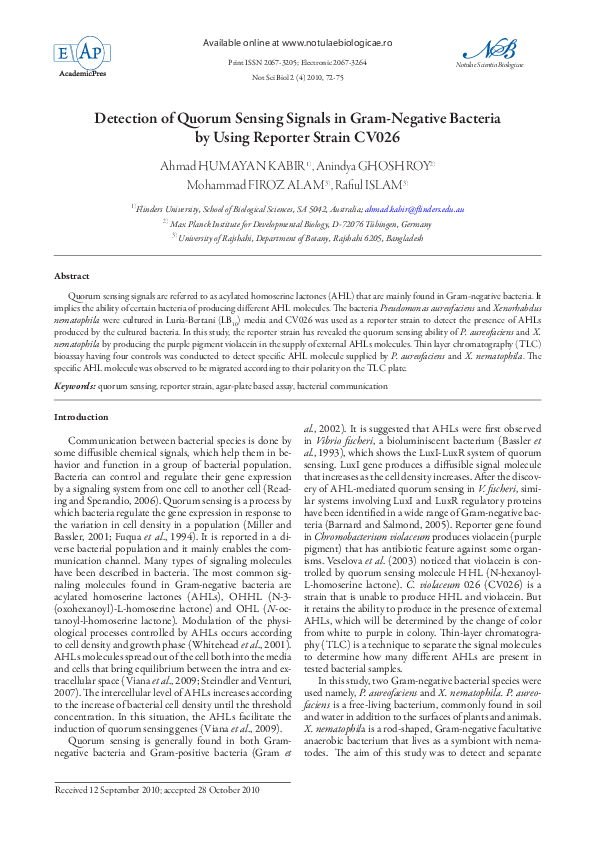 (PDF) Detection of Quorum Sensing Signals in Gram-Negative Bacteria by ...