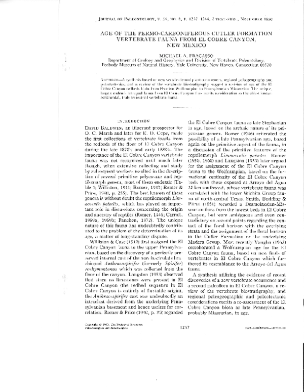 (PDF) Age of the Permo-Carboniferous Cutler Formation vertebrate fauna ...