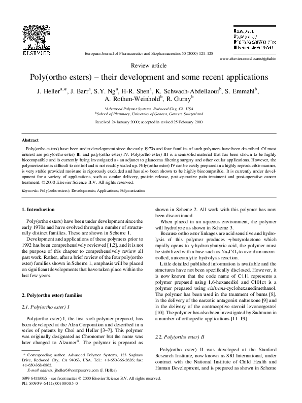 (PDF) Poly(ortho esters) â their development and some recent applications